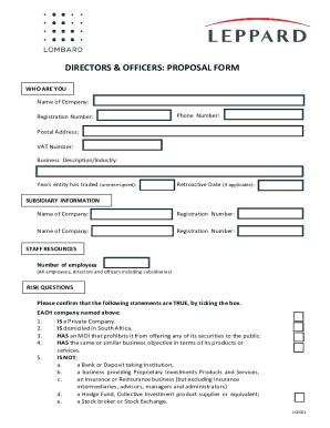 Fillable Online DirectorsOfficers Proposal Form - 102021 Fax Email ...