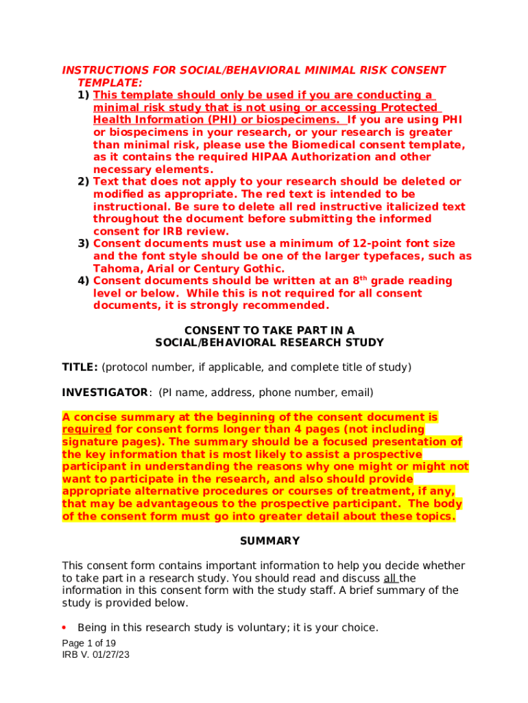 Research Subject Ination Sheet Doc Template | pdfFiller