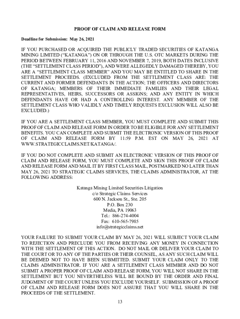 Fillable Online Proof of Claim and Release Form Fax Email Print - pdfFiller