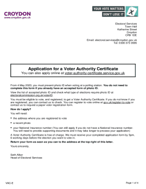 Fillable Online Voter ID and the Voter Authority Certificate Fax Email ...