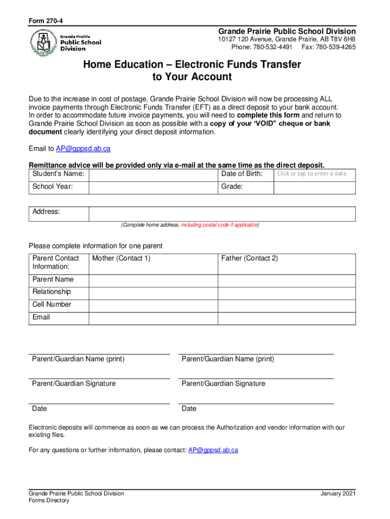 Fillable Online Home Education Electronic Funds Transfer to Your ...