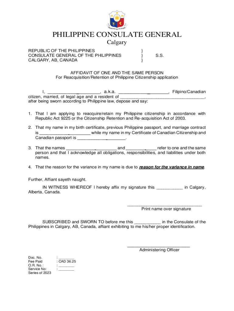 Fillable Online Philippine Consulate General - Calgary Fax Email Print ...