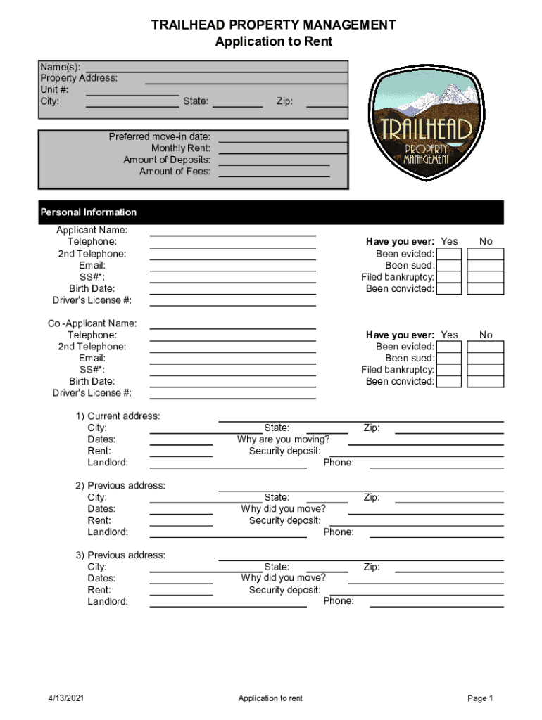 Fillable Online Application to Rent with credit card authorization.xls ...