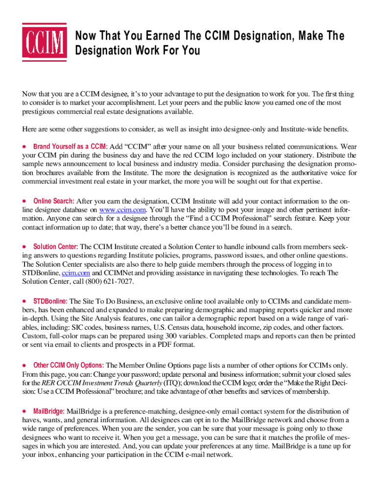 Fillable Online Why Hire a CCIM for Your Next Real Estate Investment ...