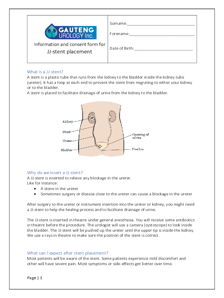 Fillable Online Double J-stent placement - EAU Patient Information Fax ...