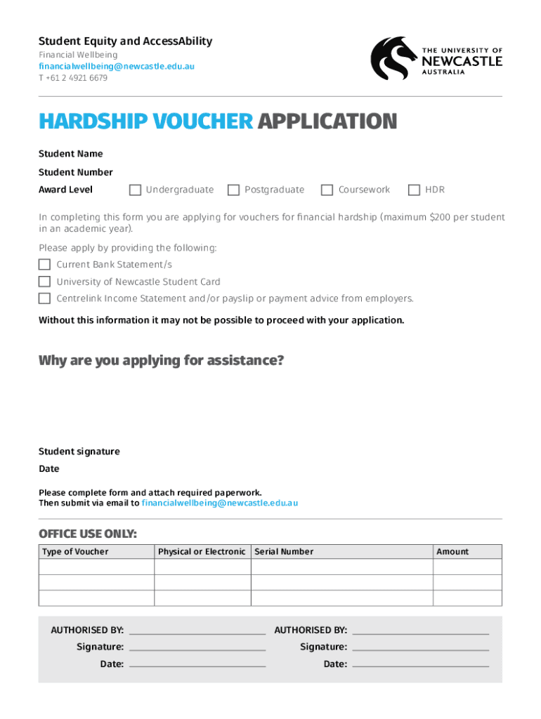 Fillable Online Hardship Voucher Application Form Fax Email Print ...