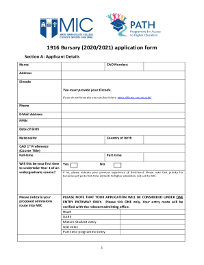 Fillable Online 1916 Bursary Fund and Application Form Fax Email Print ...