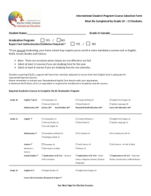 Fillable Online International Student Program Course Selection Form Fax ...