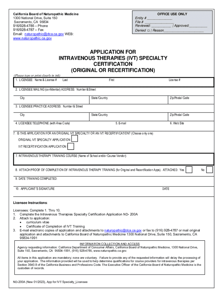 Fillable Online naturopathic ca Application For Intravenous Therapies ...