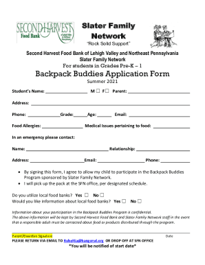 Fillable Online Backpack Buddies Application Form Fax Email Print ...