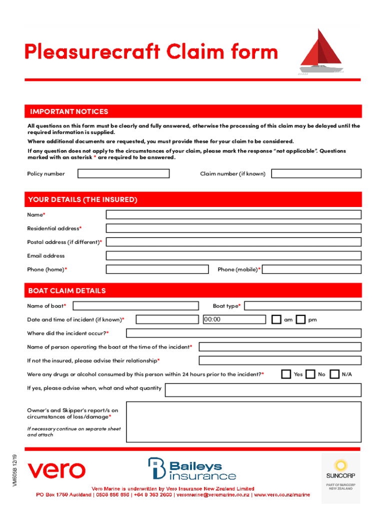 Fillable Online VM605B-Pleasurecraft-Claim-form- ... Fax Email Print ...