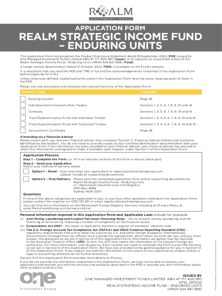 Fillable Online Realm Strategic Income Enduring - Managed Fund Profile ...