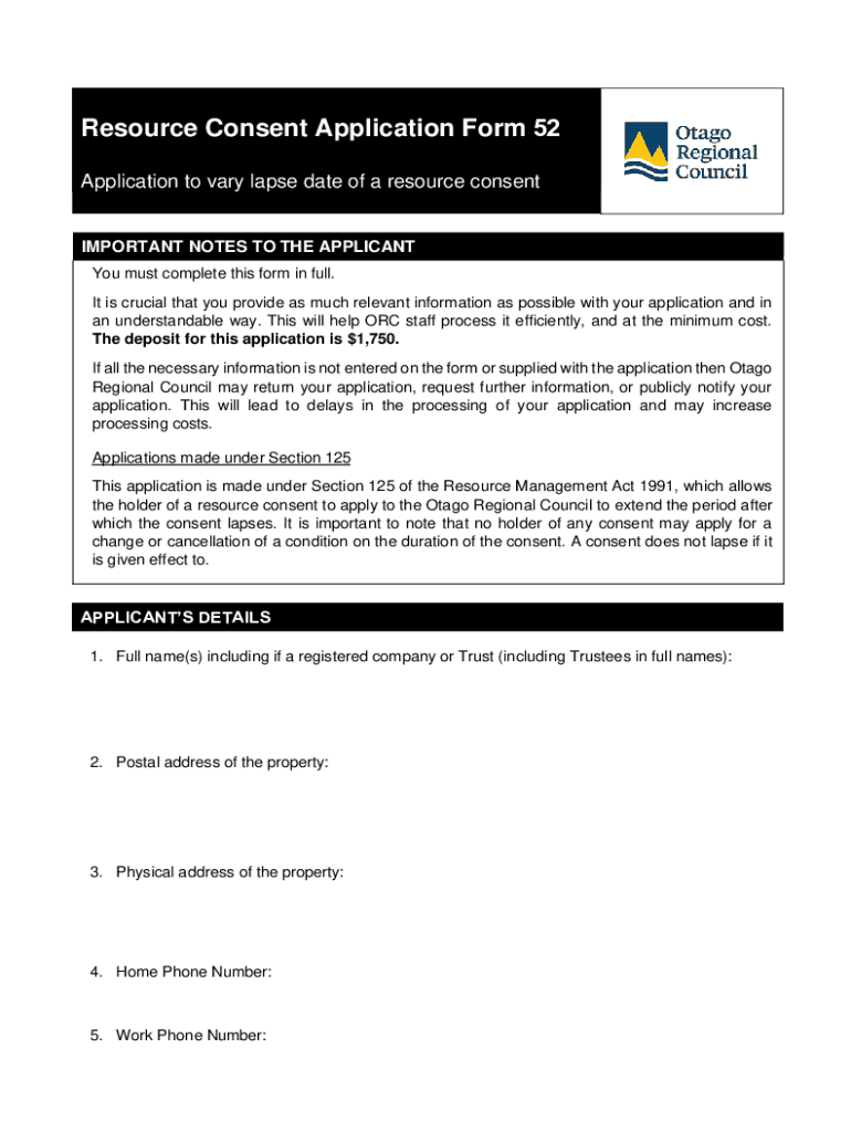 Fillable Online Resource Consent Application Form 52 Fax Email Print - pdfFiller