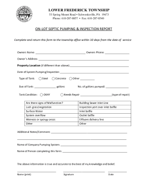 Fillable Online ON-LOT SEPTIC PUMPING & INSPECTION REPORT LOWER ... Fax ...