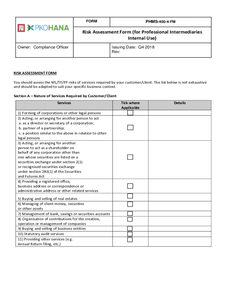 Fillable Online Risk Assessment Form (for Professional Intermediaries ...