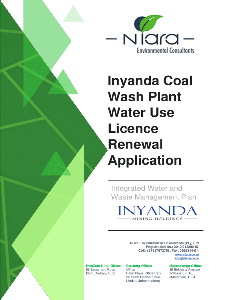 Fillable Online Inyanda Coal Wash Plant Water Use Licence Renewal ...