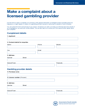 Fillable Online Licensed gambling provider complaint form Fax Email ...