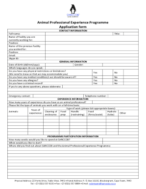 Fillable Online sanccob co Animal Professional Experience Programme ...