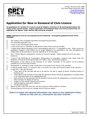 Fillable Online Club or Renewal of Club Licence Form 5 Application ...