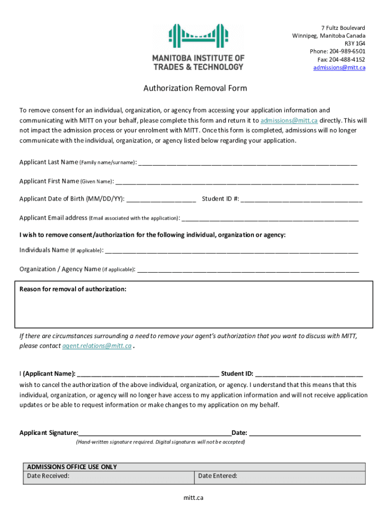 Fillable Online Authorization Removal Form Fax Email Print - pdfFiller