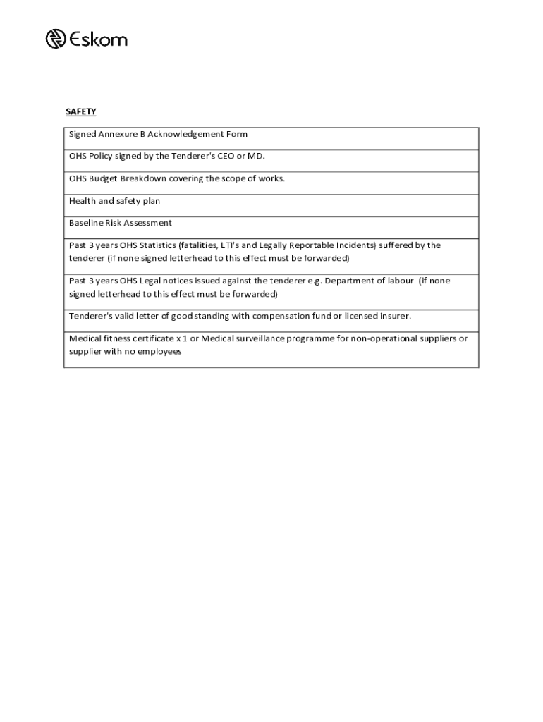 Fillable Online SAFETY Signed Annexure B Acknowledgement Form OHS ...