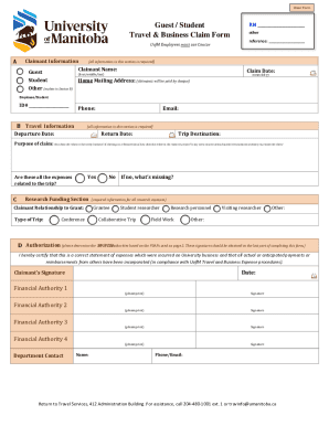 Fillable Online Guest / Student Travel & Business Claim Form Fax Email ...