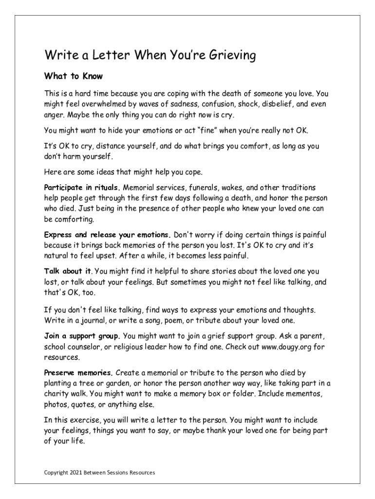 Fillable Online Writing Letters As A Form Of Grieving - Everlasting ...