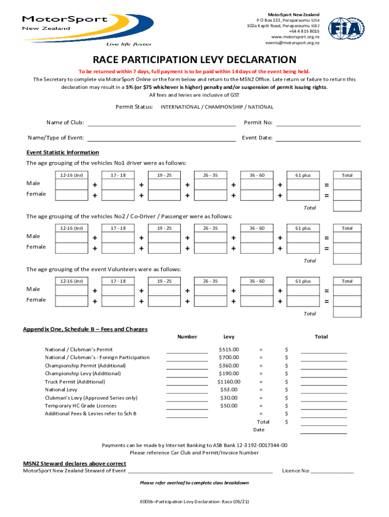 Fillable Online PARTICIPATION LEVY DECLARATION- TAX INVOICE Fax Email ...