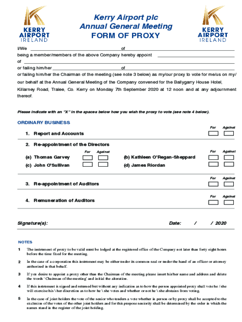 Fillable Online Kerry : Form of Proxy Fax Email Print - pdfFiller