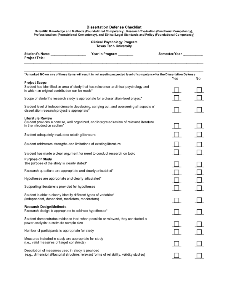 Fillable Online Thesis Defense Checklist Yes No Fax Email Print - pdfFiller