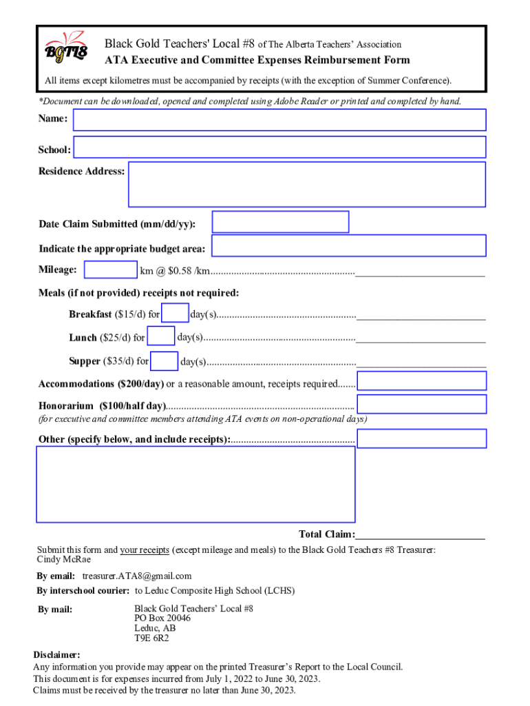 Fillable Online ATA Expense Claim Form Fax Email Print - pdfFiller