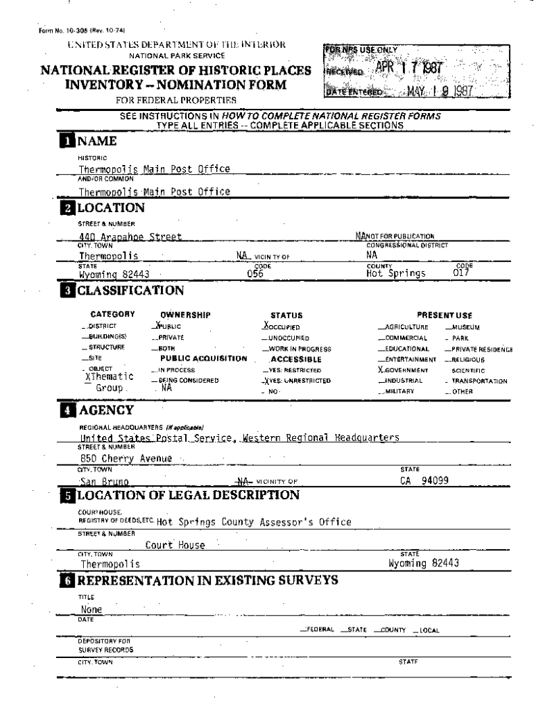 Fillable Online wyoshpo state wy Thermopolis Main Post Office National ...