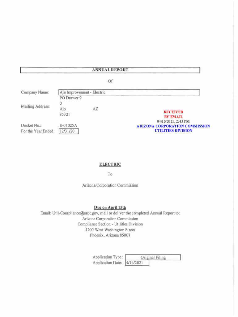 Fillable Online Company Name: Mailing Address: Docket No.: For the Year Ended ... Fax Email ...