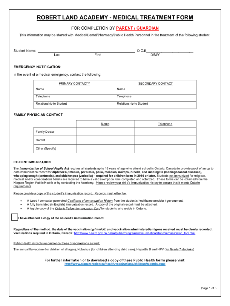 Fillable Online MEDICAL TREATMENT FORM Fax Email Print - pdfFiller