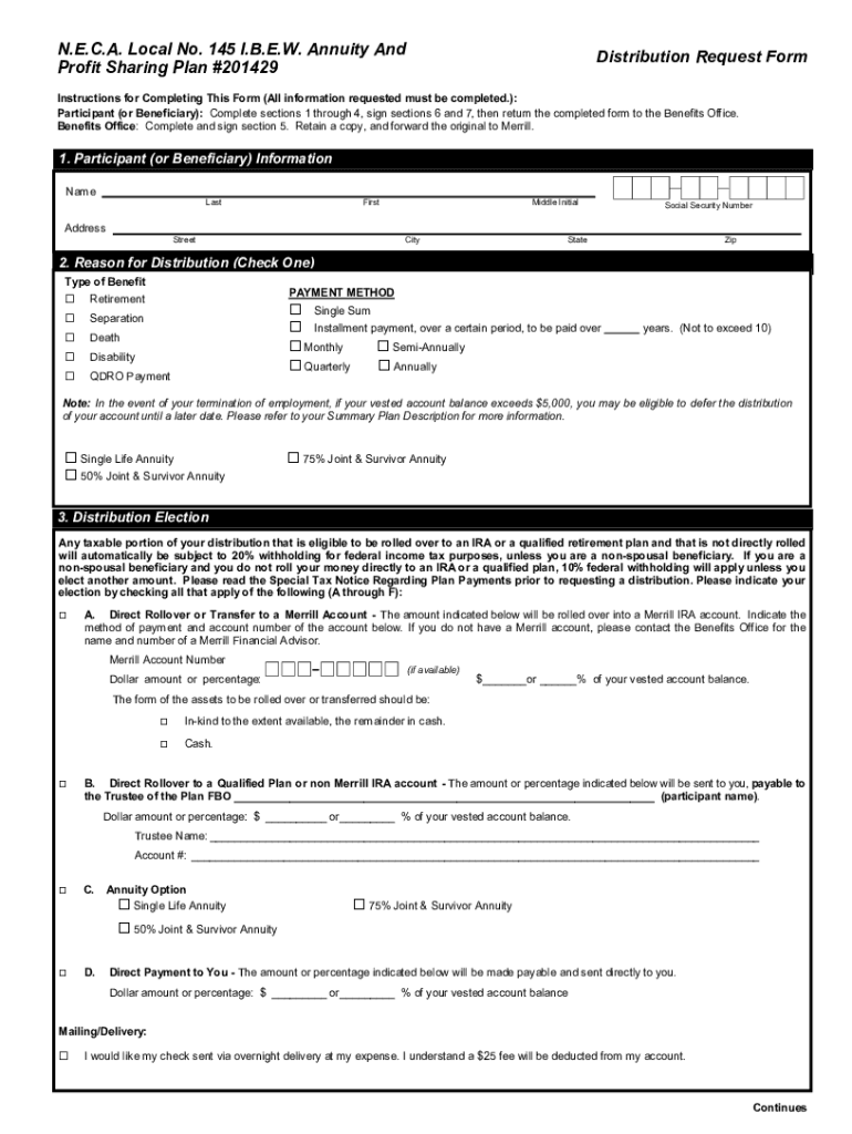 Fillable Online NECA LOCAL 145 I.B.E.W. ANNUITY AND PROFIT ... Fax ...