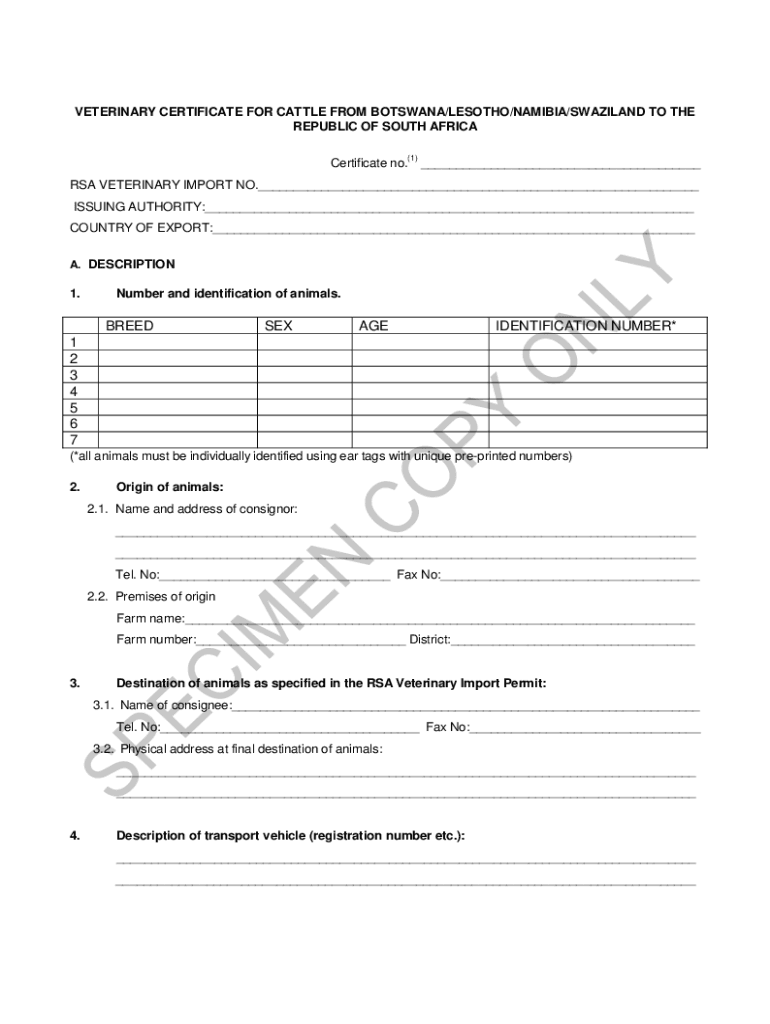 Fillable Online Bovine Embryos from the USAVeterinary Certificate Fax ...