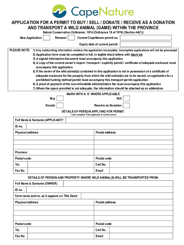 Fillable Online Application-Transport-Wild-Animal-not-Game- ... Fax ...