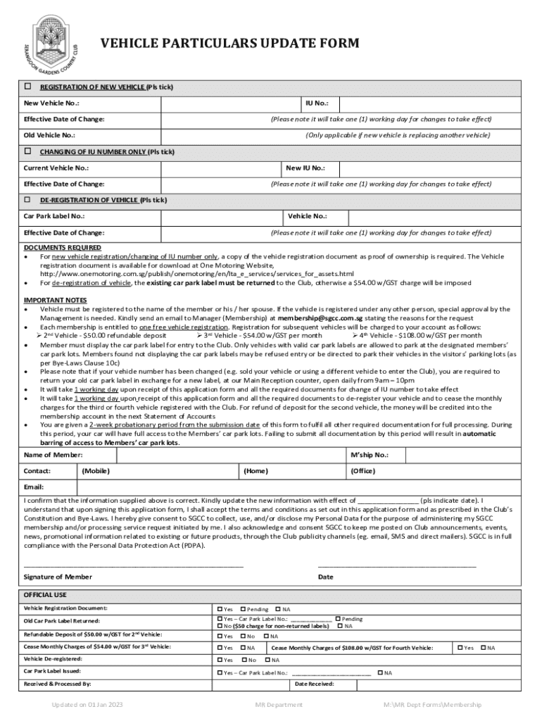Fillable Online REGISTRATION OF NEW VEHICLE (Pls tick) Fax Email Print ...