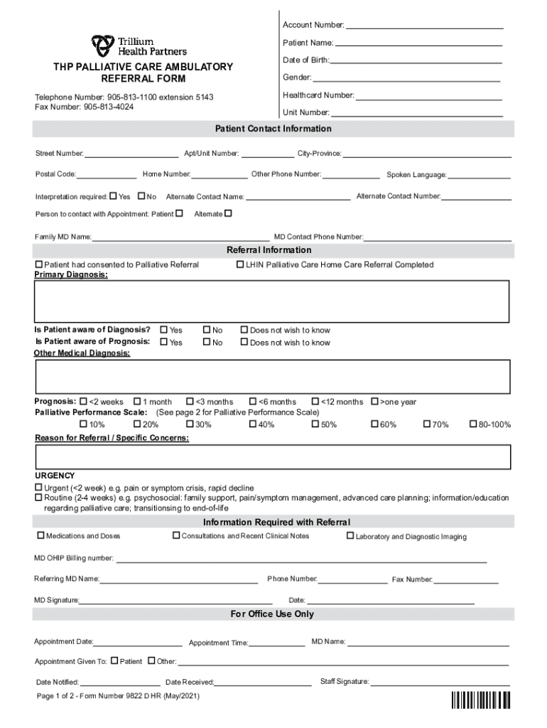 Fillable Online Palliative Care Ambulatory Referral Form. Trillium ...