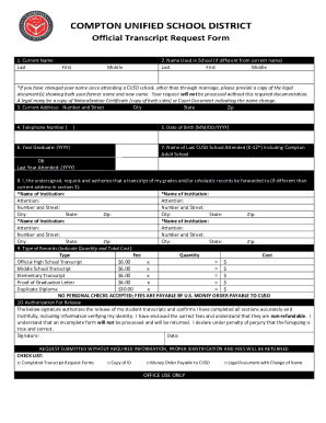Fillable Online CUSD Official Transcript Request Form Fax Email Print - pdfFiller