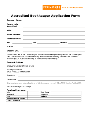 Fillable Online Accredited Bookkeeper Application Form Fax Email Print ...