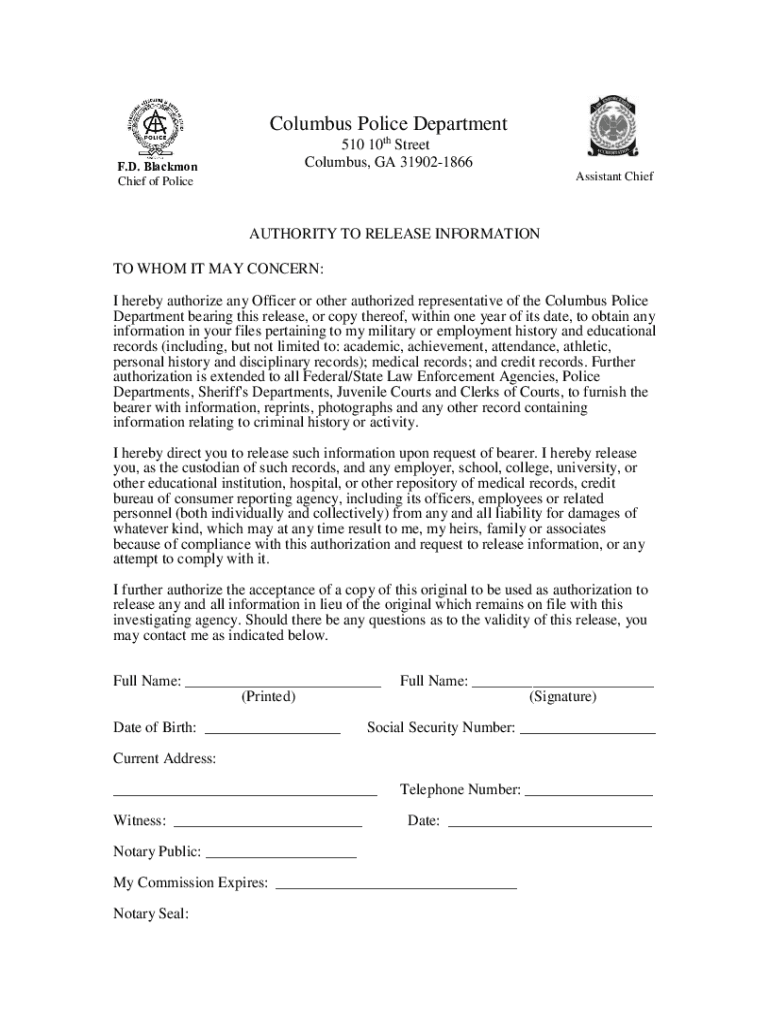 Fillable Online COLUMBUS POLICE DEPARTMENT Fax Email Print - pdfFiller