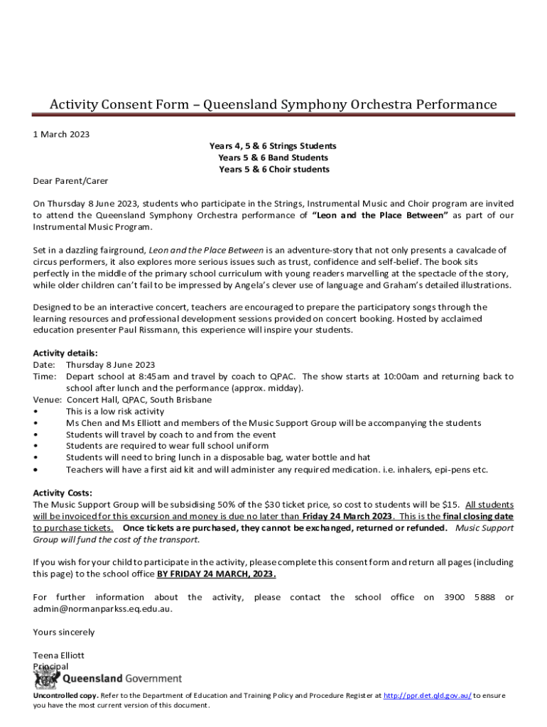 Fillable Online normanparkss eq edu Activity Consent FormQueensland ...