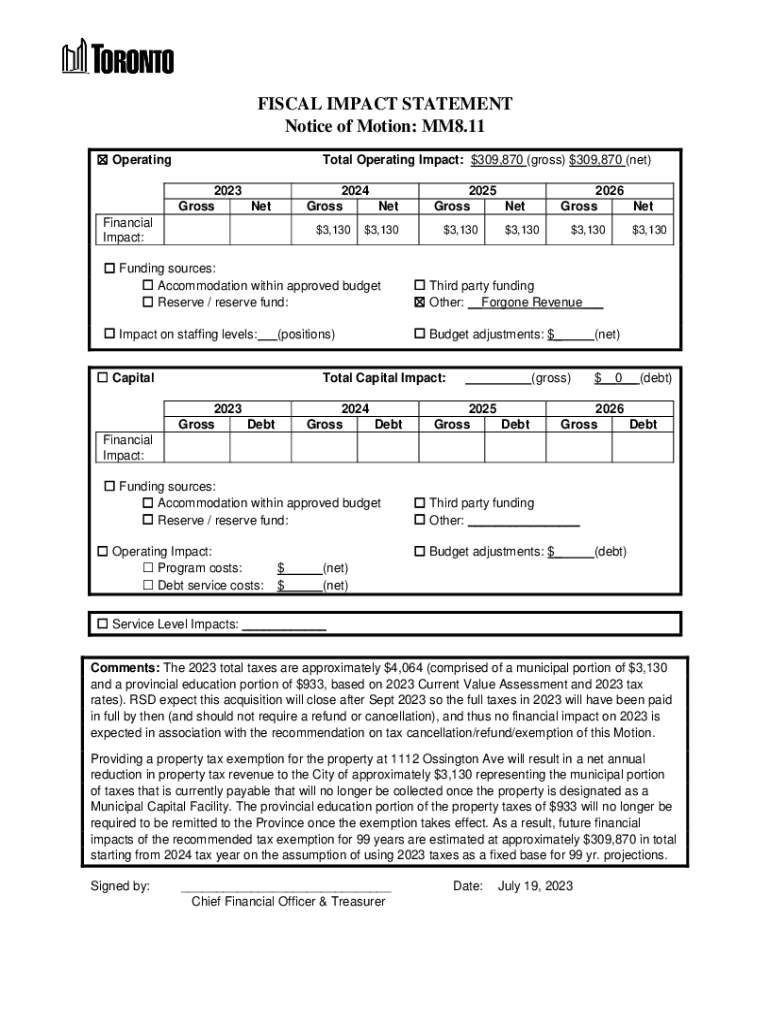 Fillable Online Fiscal Impact Statement for MM8.11RF. Fiscal Impact ...