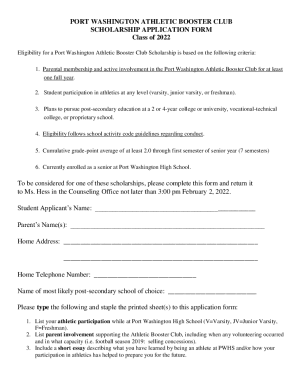 Fillable Online 2022 Athletic Booster Club Scholarship Application Fax ...