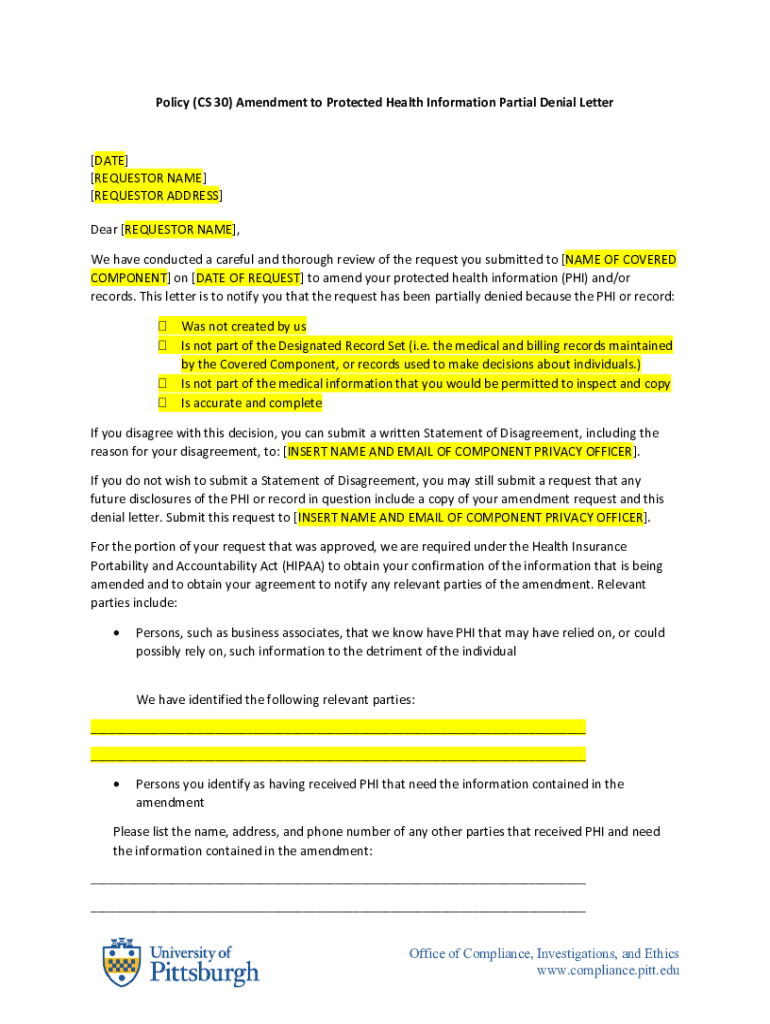 Fillable Online Amendment Denial Letter Sample Fax Email Print - pdfFiller