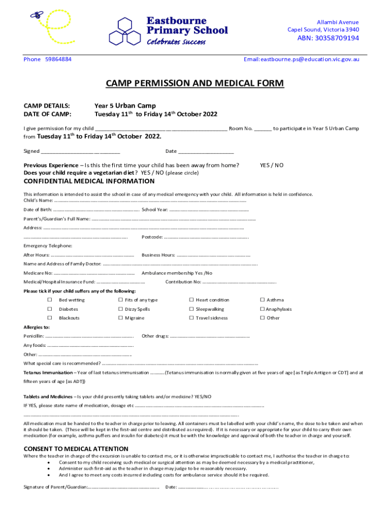 Fillable Online CAMP PERMISSION AND MEDICAL FORM Fax Email Print ...