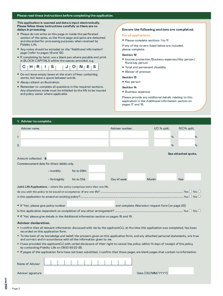 Fillable Online Risk cover. - Application form. - Fidelity Life ...