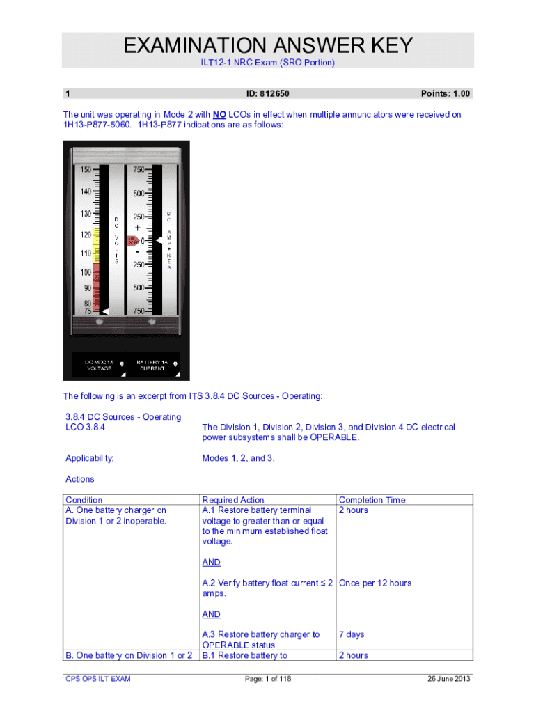 Fillable Online ILT12-1 NRC Exam (SRO Portion) Fax Email Print - pdfFiller