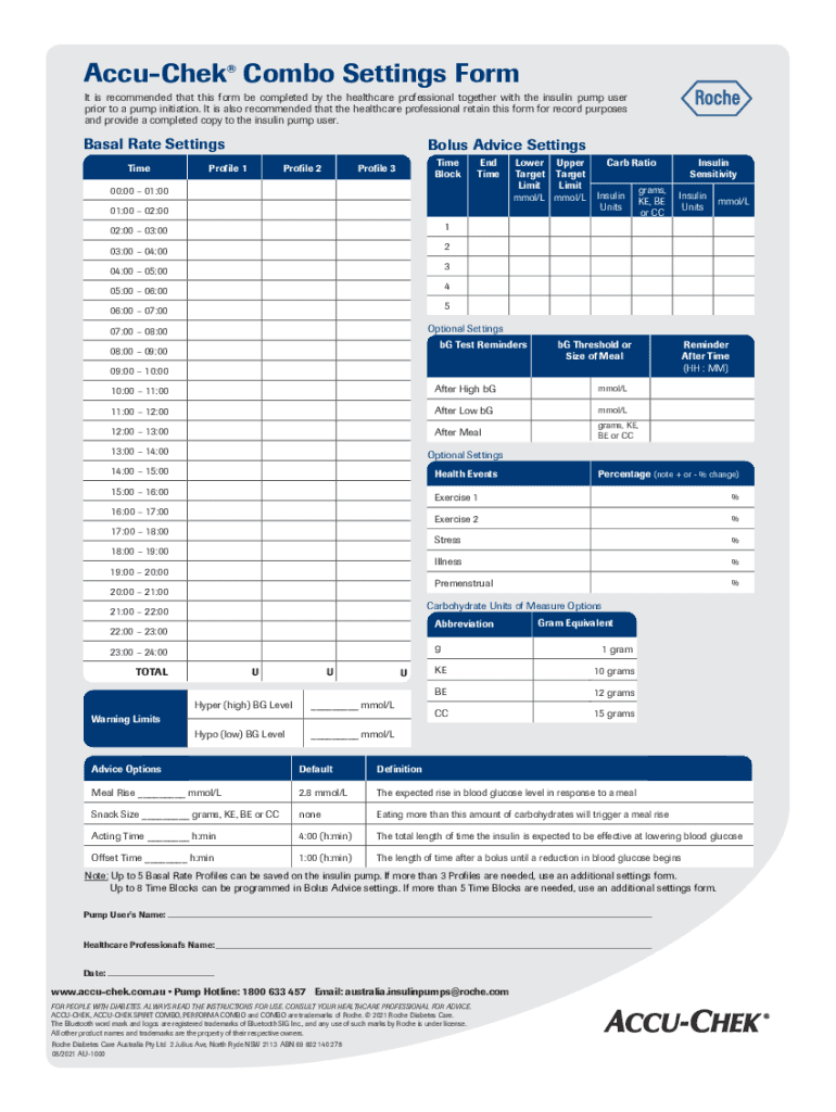 Fillable Online Accu-Chek Combo Settings Form Fax Email Print - pdfFiller